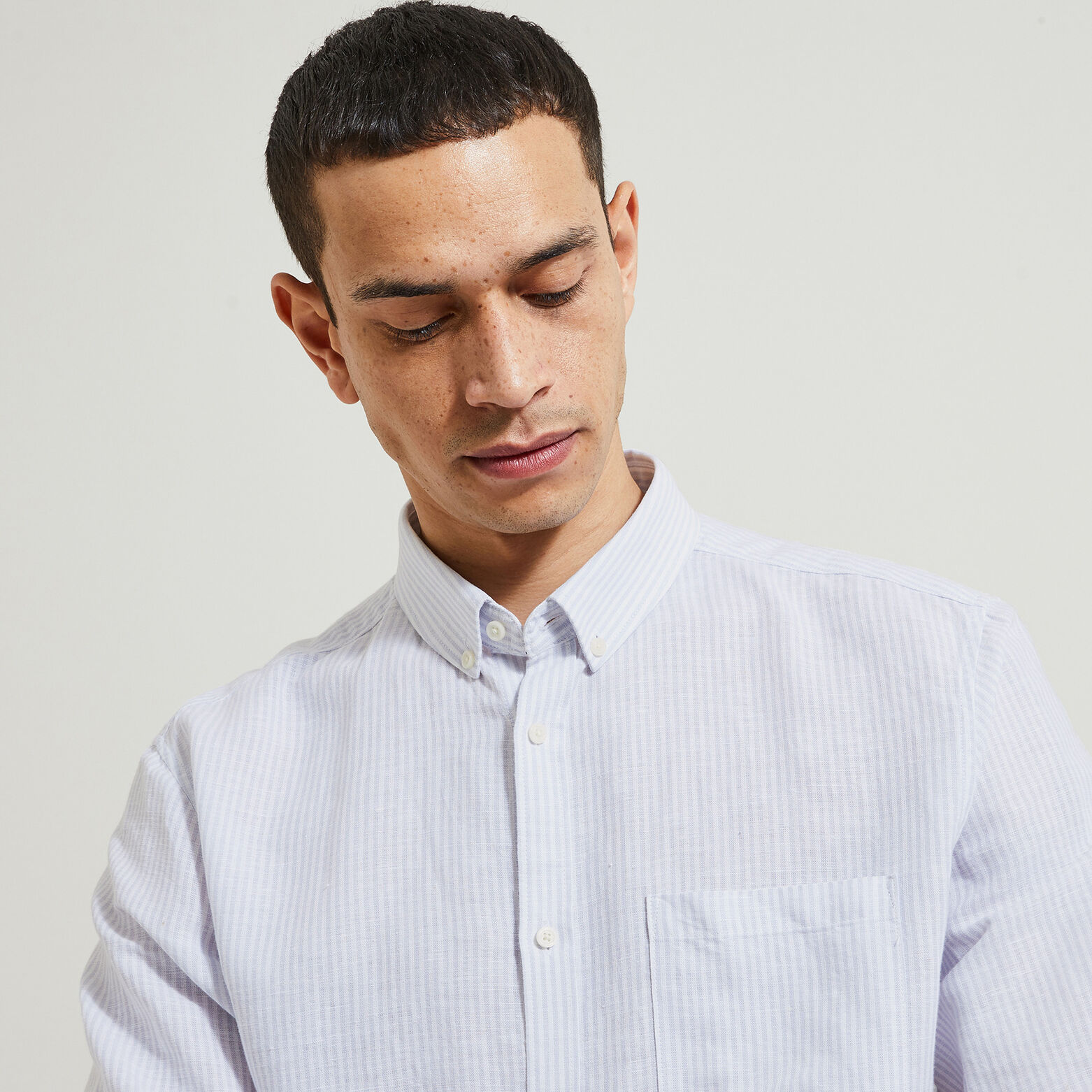 Chemise regular à rayures en coton lin Blanc | Jules