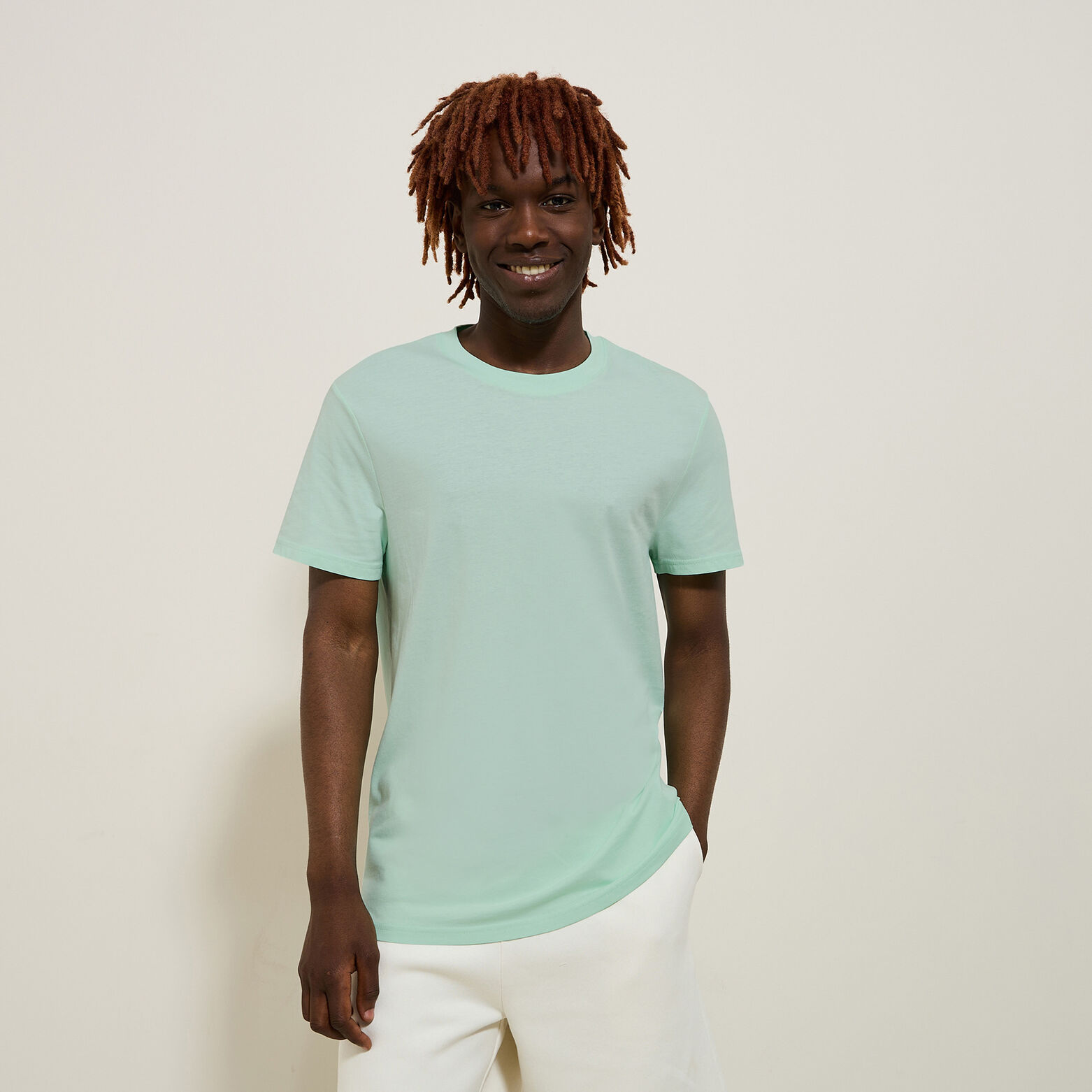 Tee shirt col rond basique en coton Vert clair | Jules